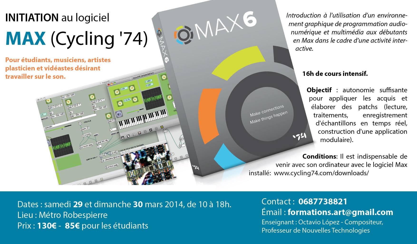 Workshop de MAX (Cycling74) le 29 et 30 mars. Encore 4 places ! - MaxMSP Forum | Cycling '74